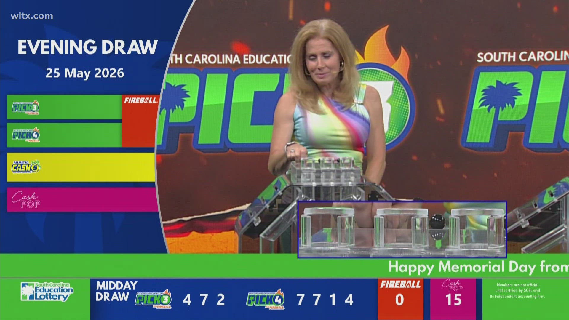 Evening SC winning lottery numbers for May 25, 2026