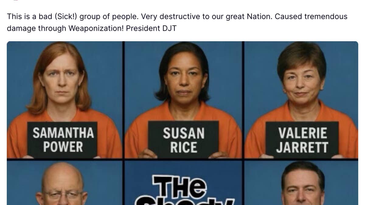 Trump shares meme depicting Obama and former officials in prison jumpsuits