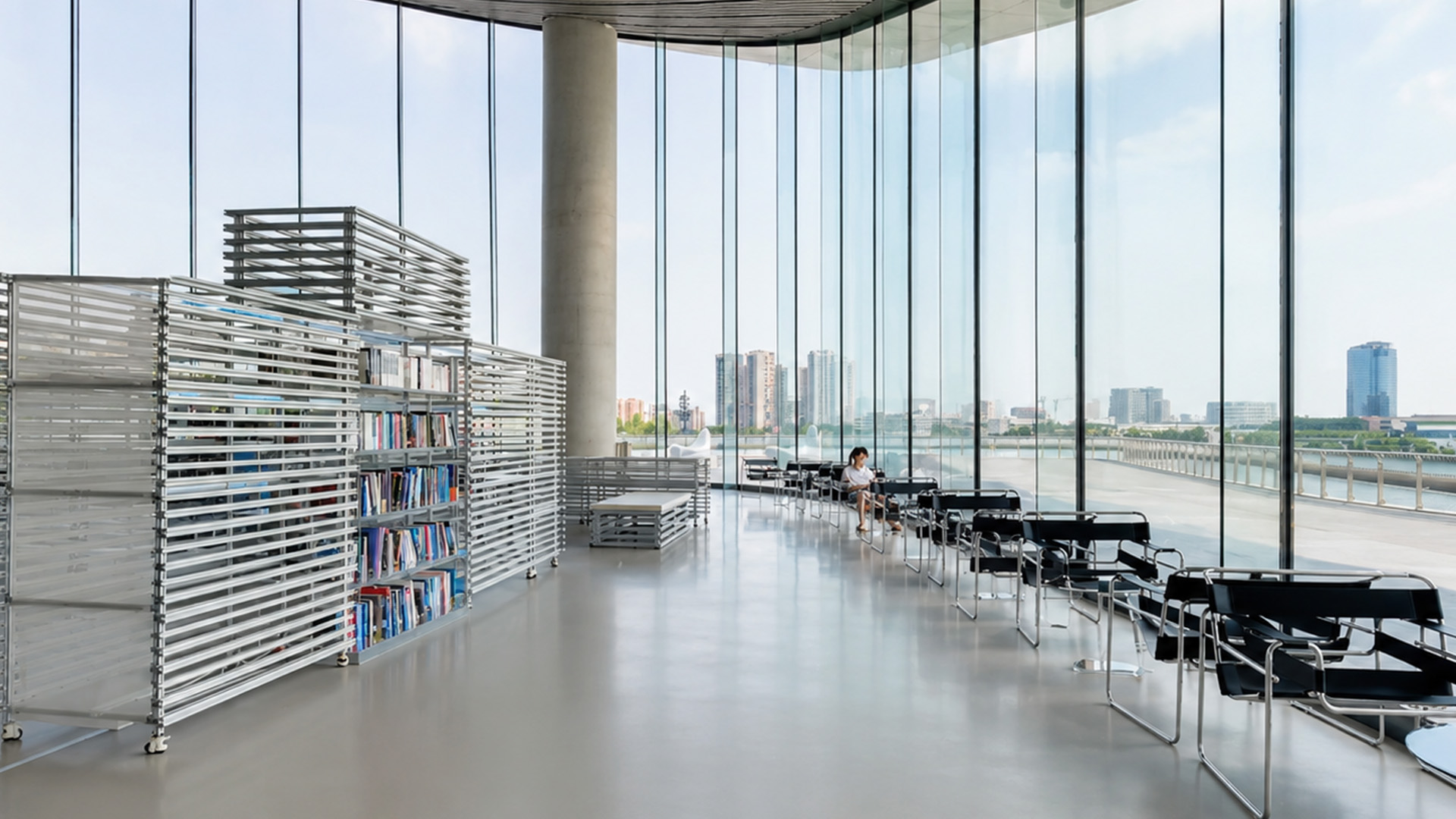 A quiet library interior sits inside China’s contemporary urban complex