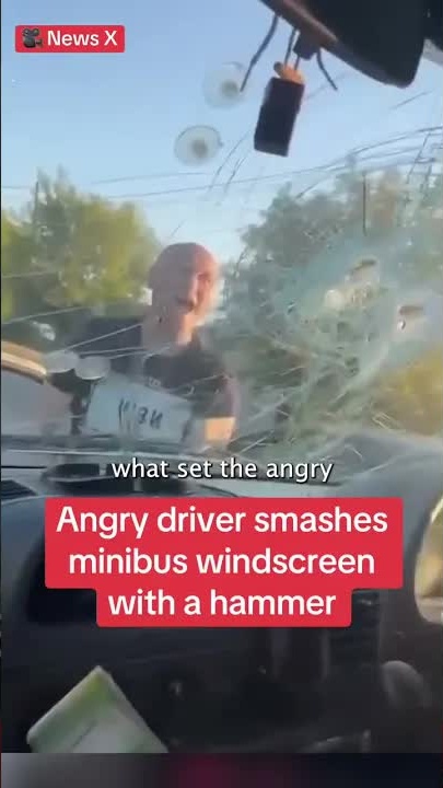 Angry driver smashes windscreen of minibus with a hammer #themirror #news