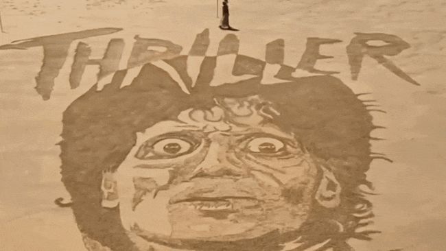 Sand mural depicts Michael Jackson as 'Thriller' tops music charts
