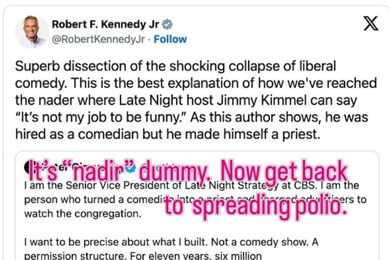 Jimmy Kimmel torches 'dummy' RFK Jr as he brags about Stephen Colbert ...