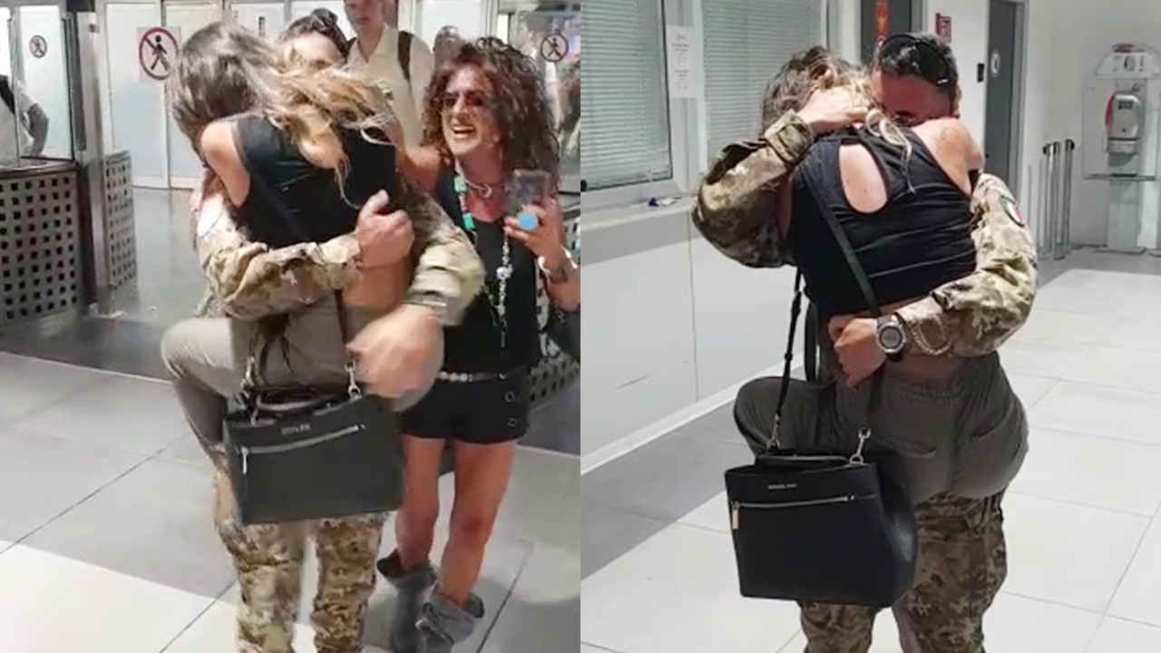 Wife leaps into the arms of her military spouse at the airport upon his ...
