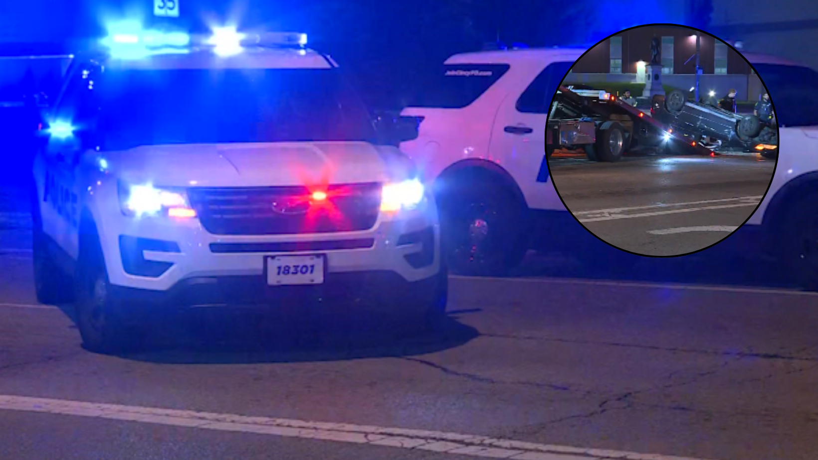 Car overturns after crash involving truck in Bond Hill Monday night
