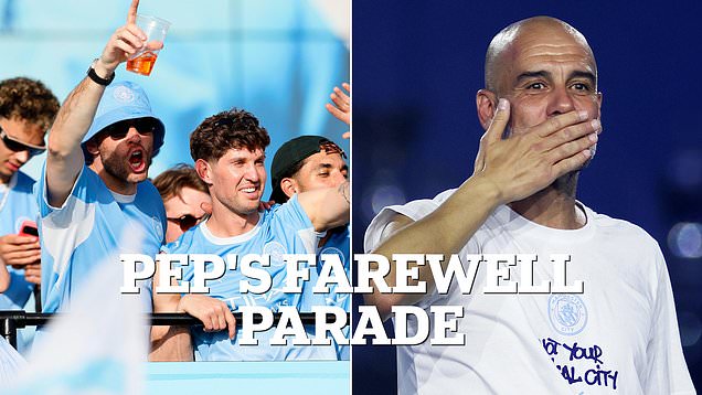 Man City fans out in force for trophy parade and Pep goodbye