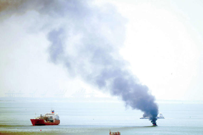 11 people rescued after jumping from burning boat in Galveston Bay ...