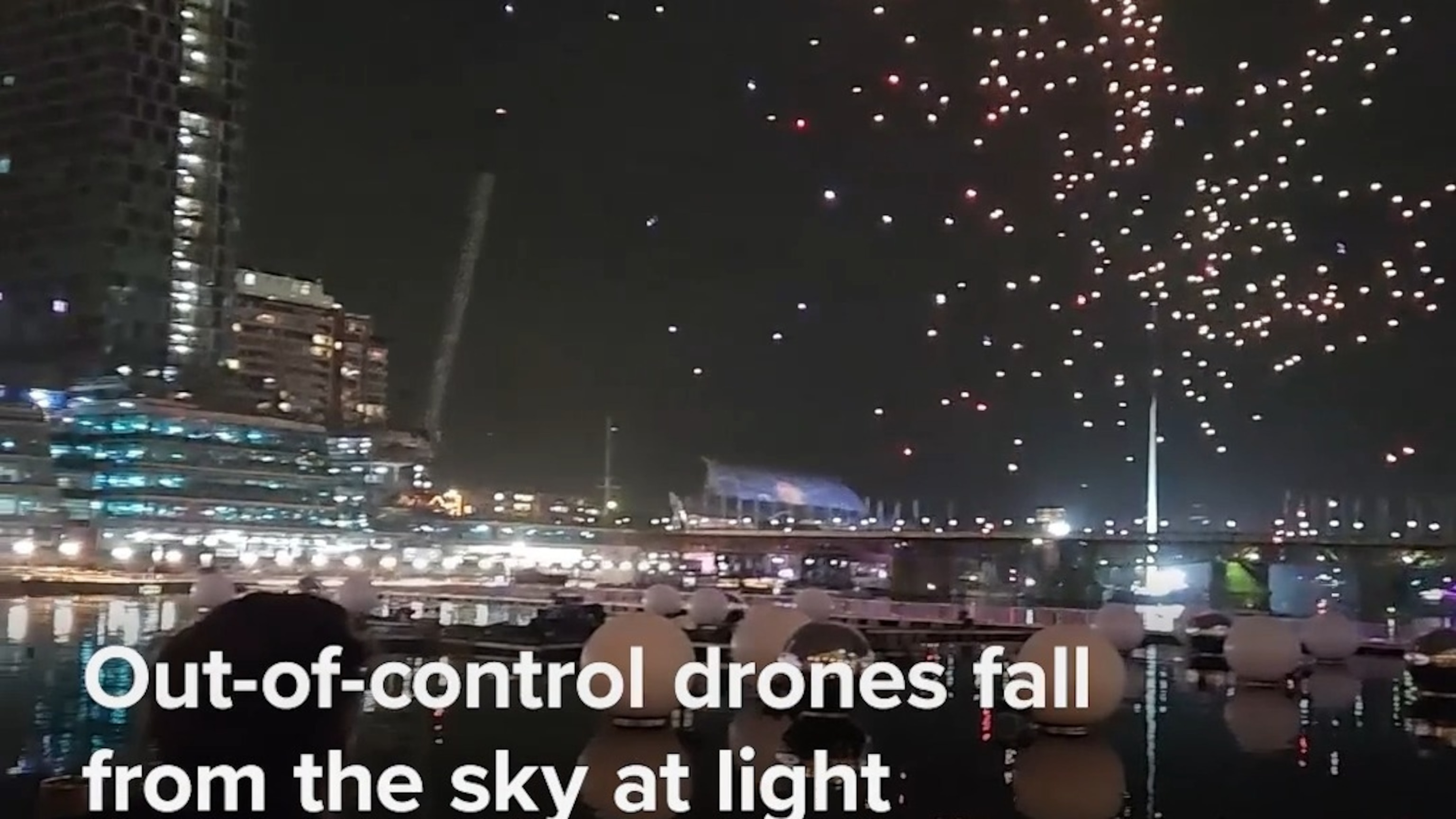 Out-of-control drones fall from the sky at Sydney light festival