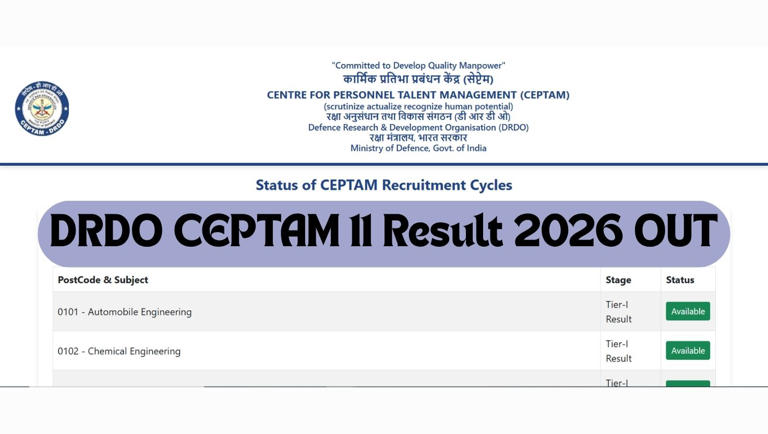 DRDO CEPTAM 11 result 2026 out: Check steps to download tier 1 STA ...