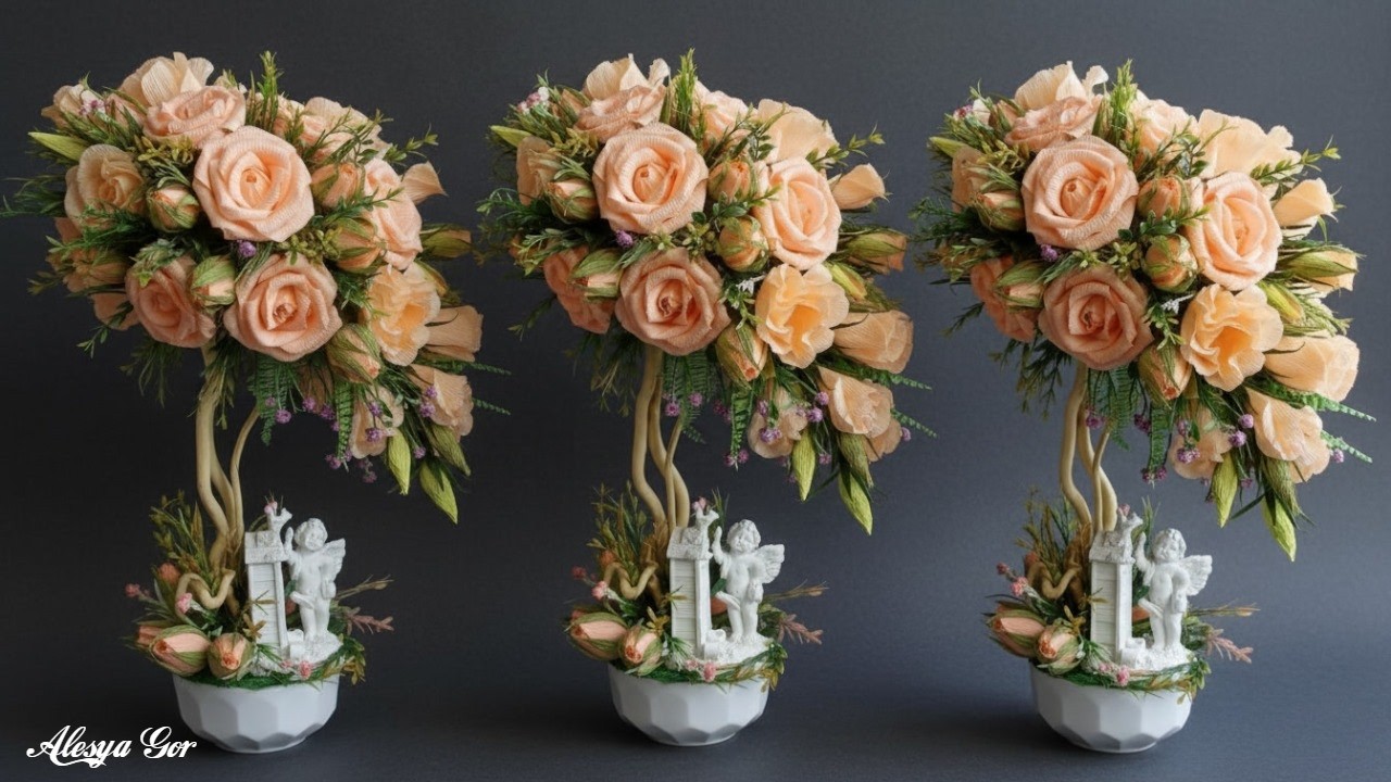 DIY elegant crepe paper flower arrangement for aesthetic home decor