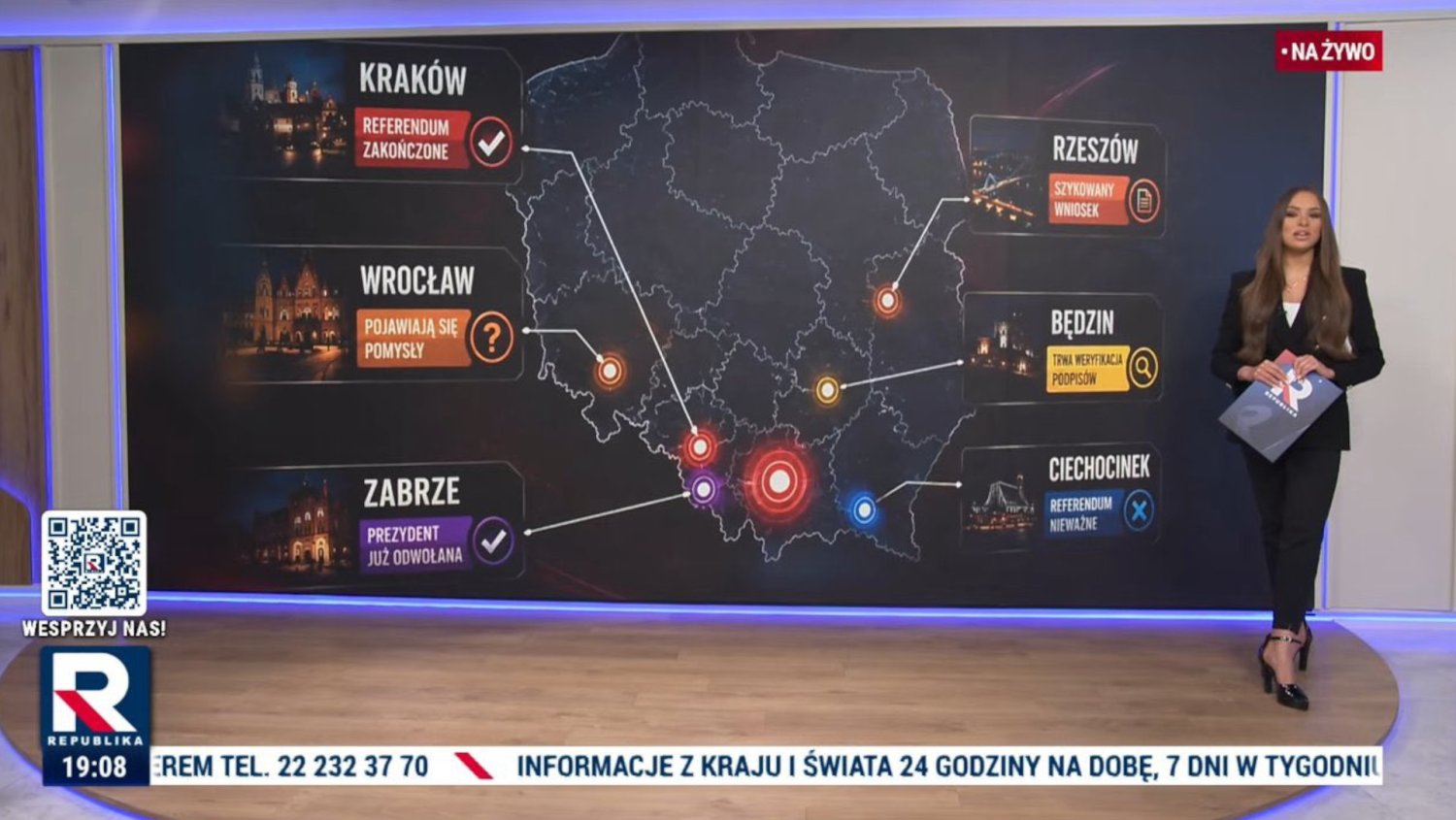 Mapa Polski w TV Republika żyje własnym życiem. Kraków na Śląsku to ...