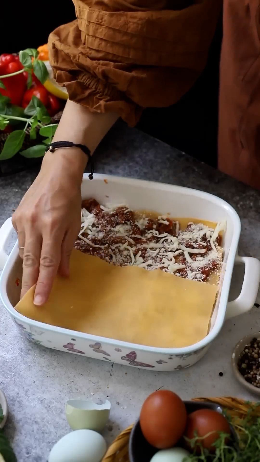 Classic baked lasagna with fresh herbs