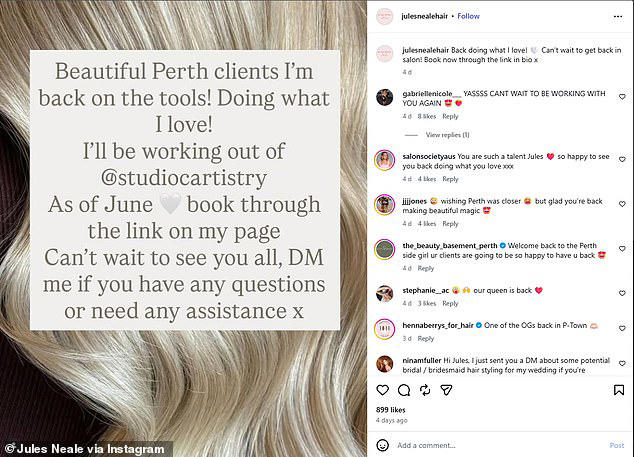 Jules Neale reveals she is returning to 'doing what I love' as she ...