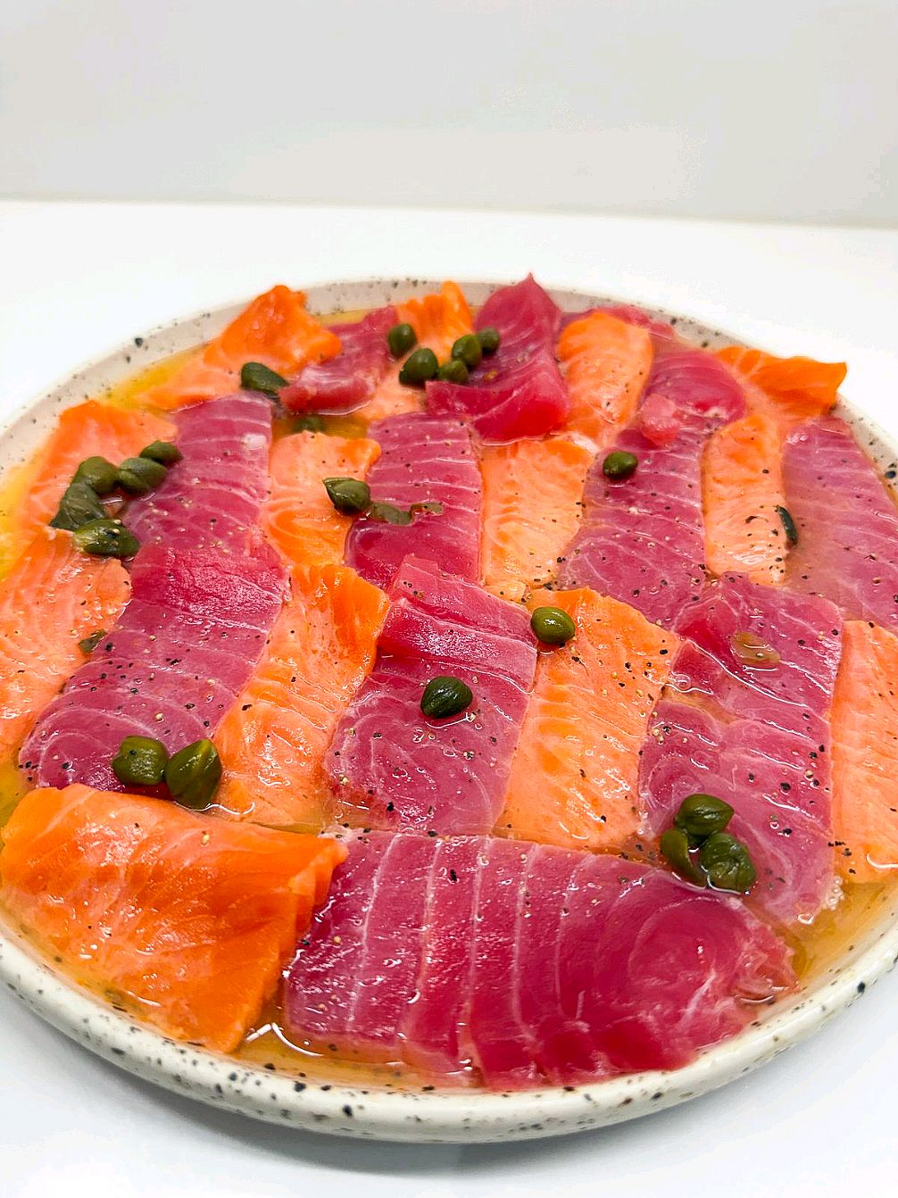 Sashimi style tuna and salmon crudo