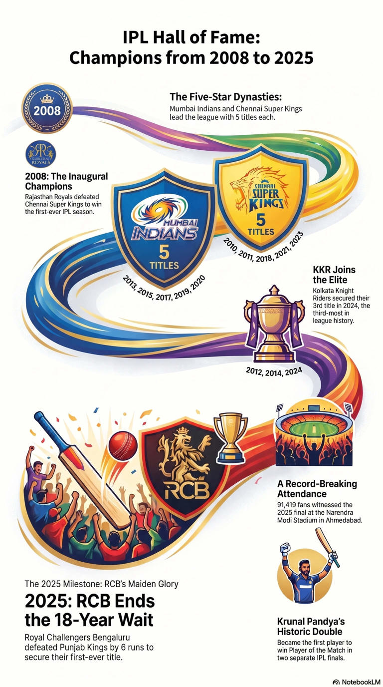 IPL winners list 2008 to 2026 🏆