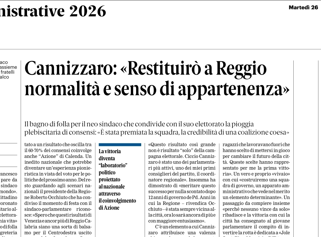 Rassegna stampa 26-05-2026 edizioni Calabria