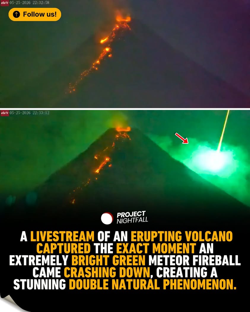Fire from Earth and sky! Green meteor screams past erupting Mayon ...