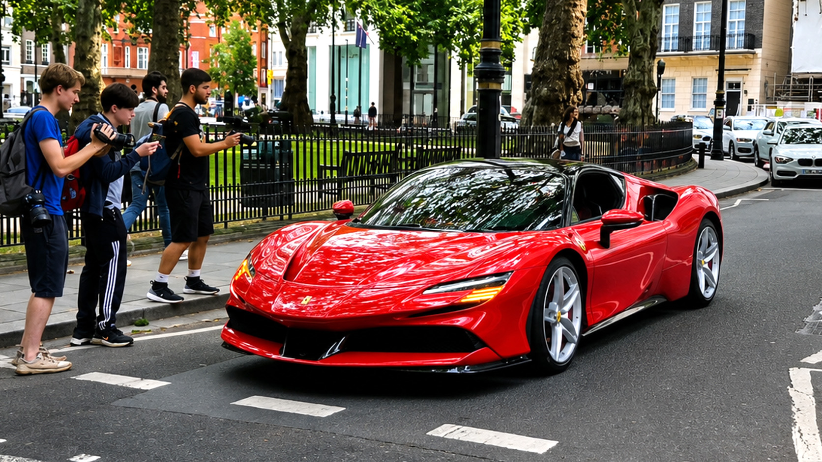 Ferrari SF90 turns heads during a London street drive