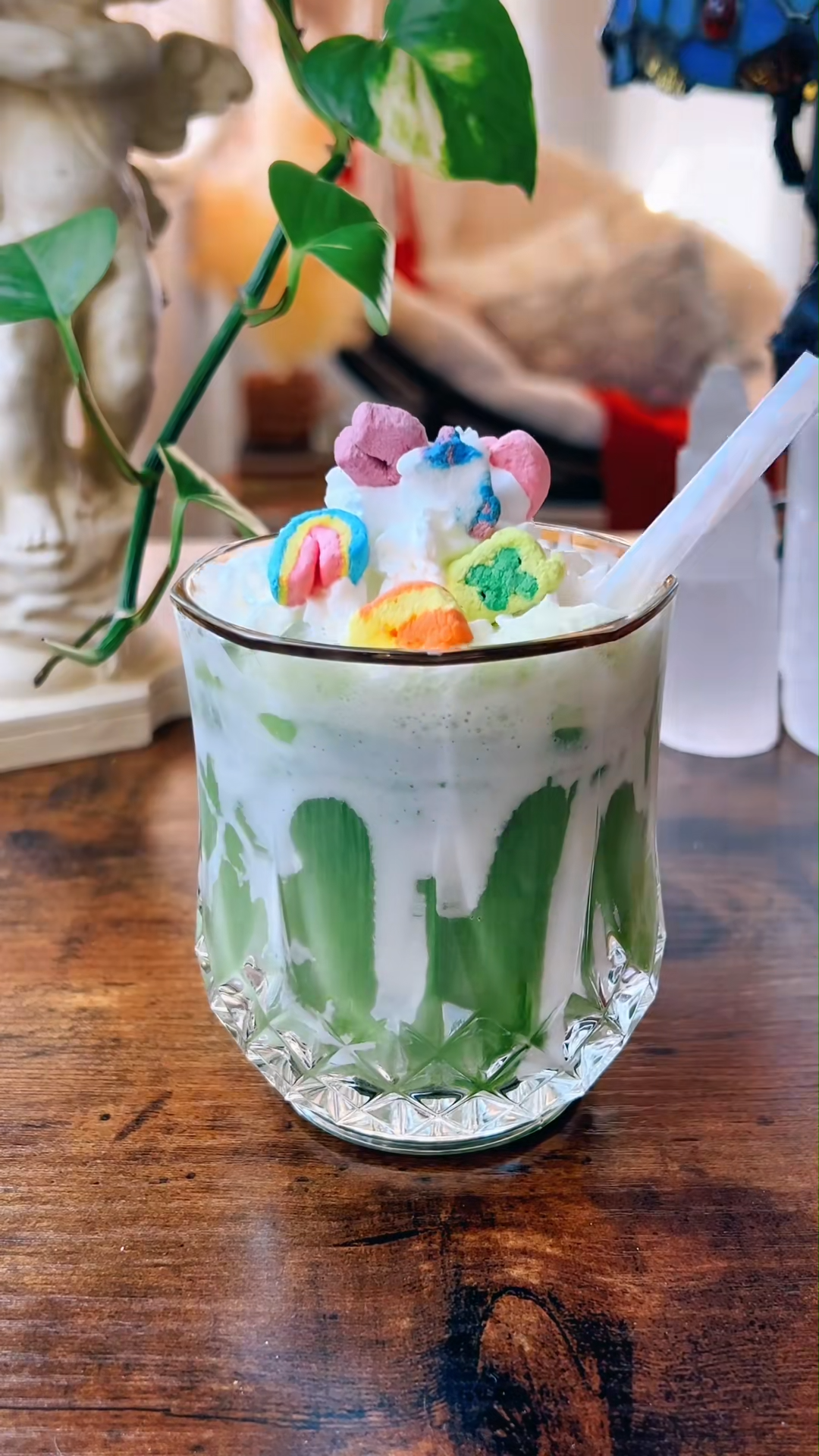 Homemade Lucky Charms matcha latte made simple