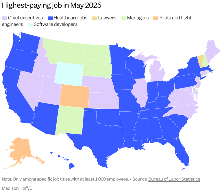 One map shows the highest-paying job in every state