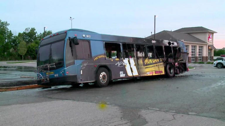 IndyGo bus charred after catching fire on far east side