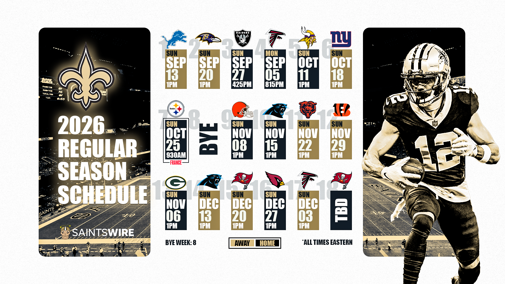 New Orleans Saints 2026 schedule: Downloadable wallpapers