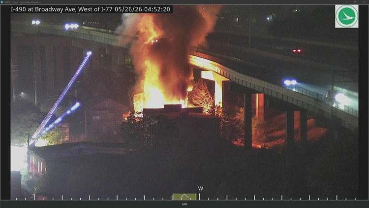 I-490 East closed near Broadway Avenue after overnight fire in Cleveland