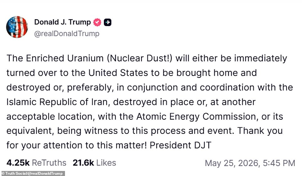 Trump demands destruction of Iran's 'nuclear dust'