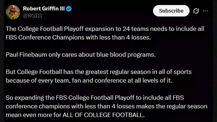 Robert Griffin III on a 24-team college football playoff