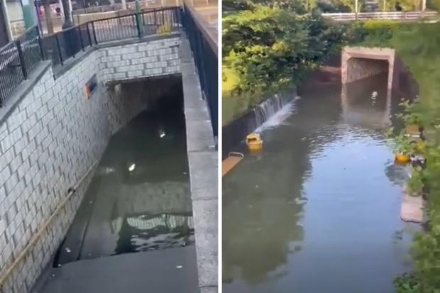 Burst water main flood could shut busy roundabout for several days