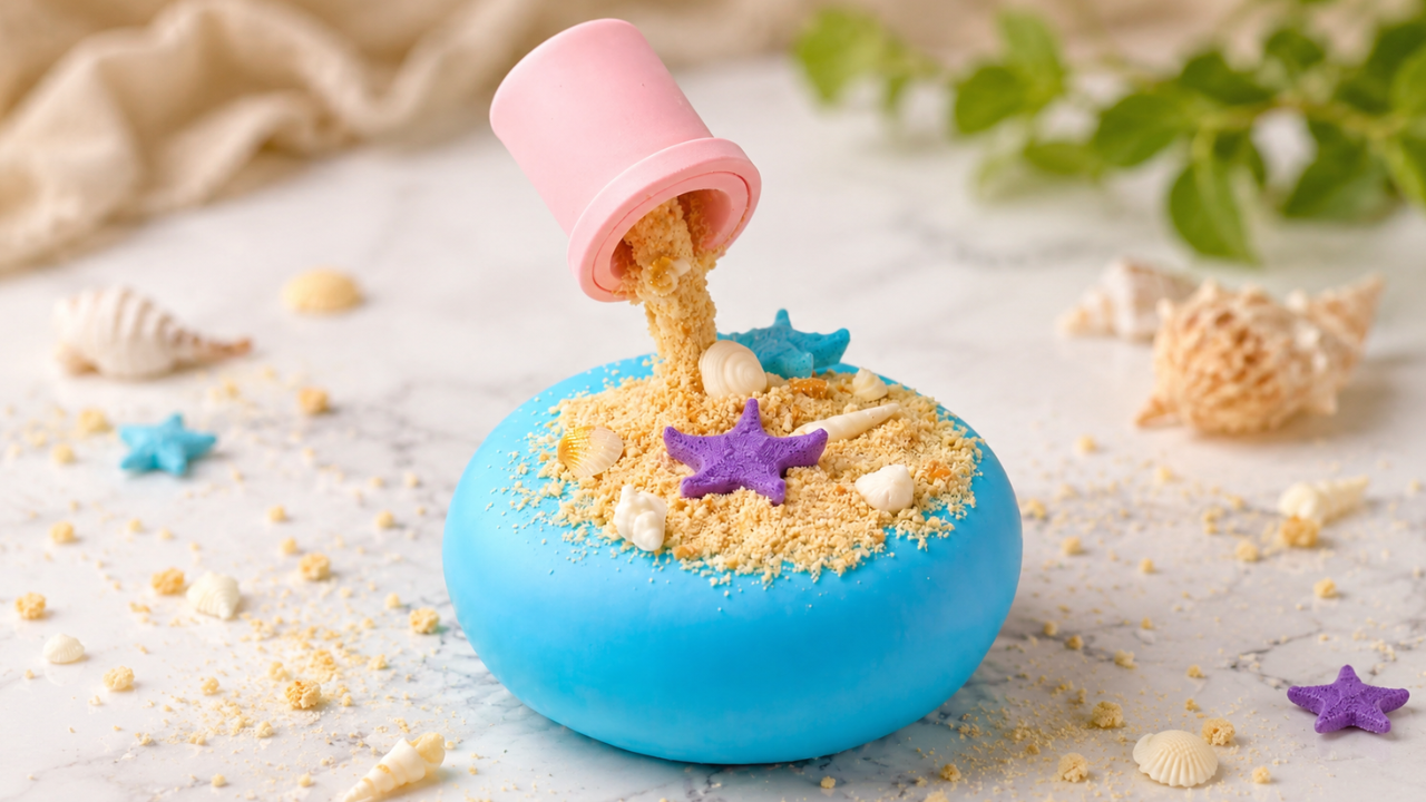 Creative beach sand illusion cake design