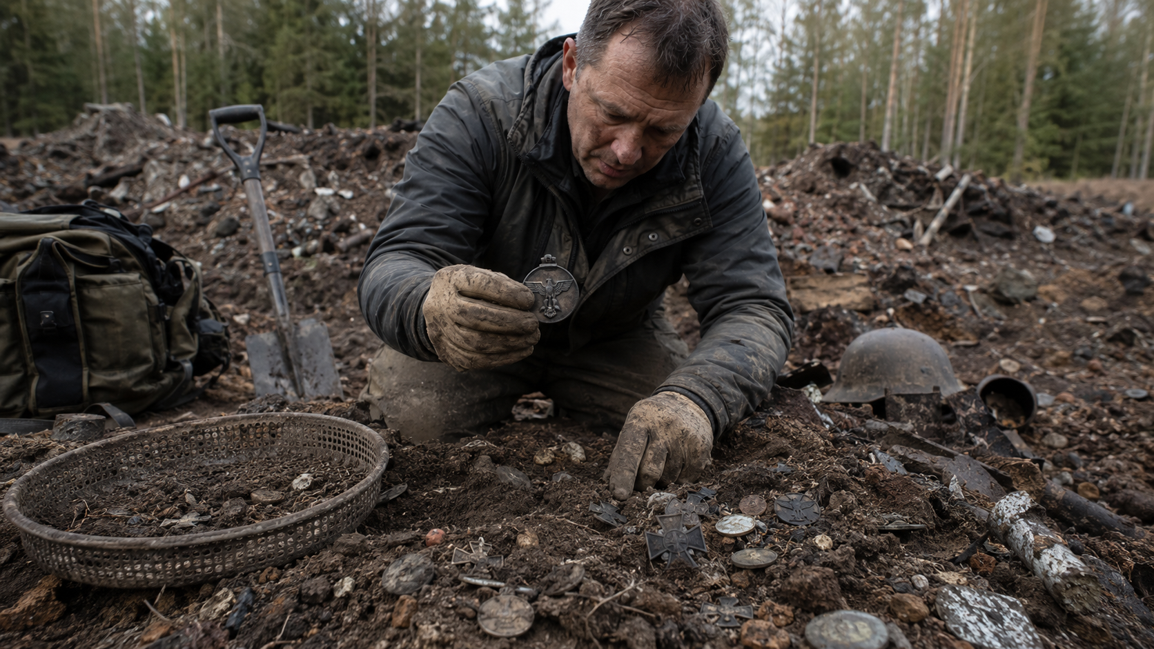 Nazi relics flood a wartime dump site in one day