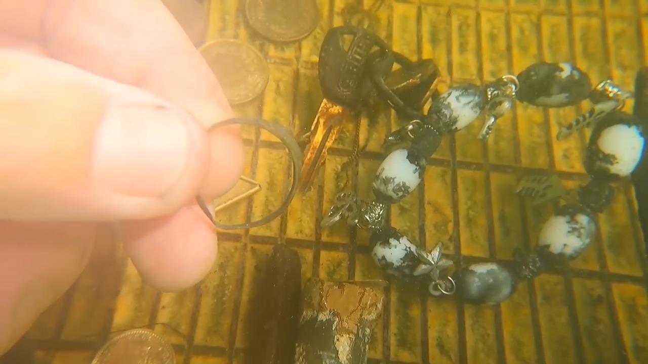 Possibly a rib bone - underwater metal detector finds a creepy object ...