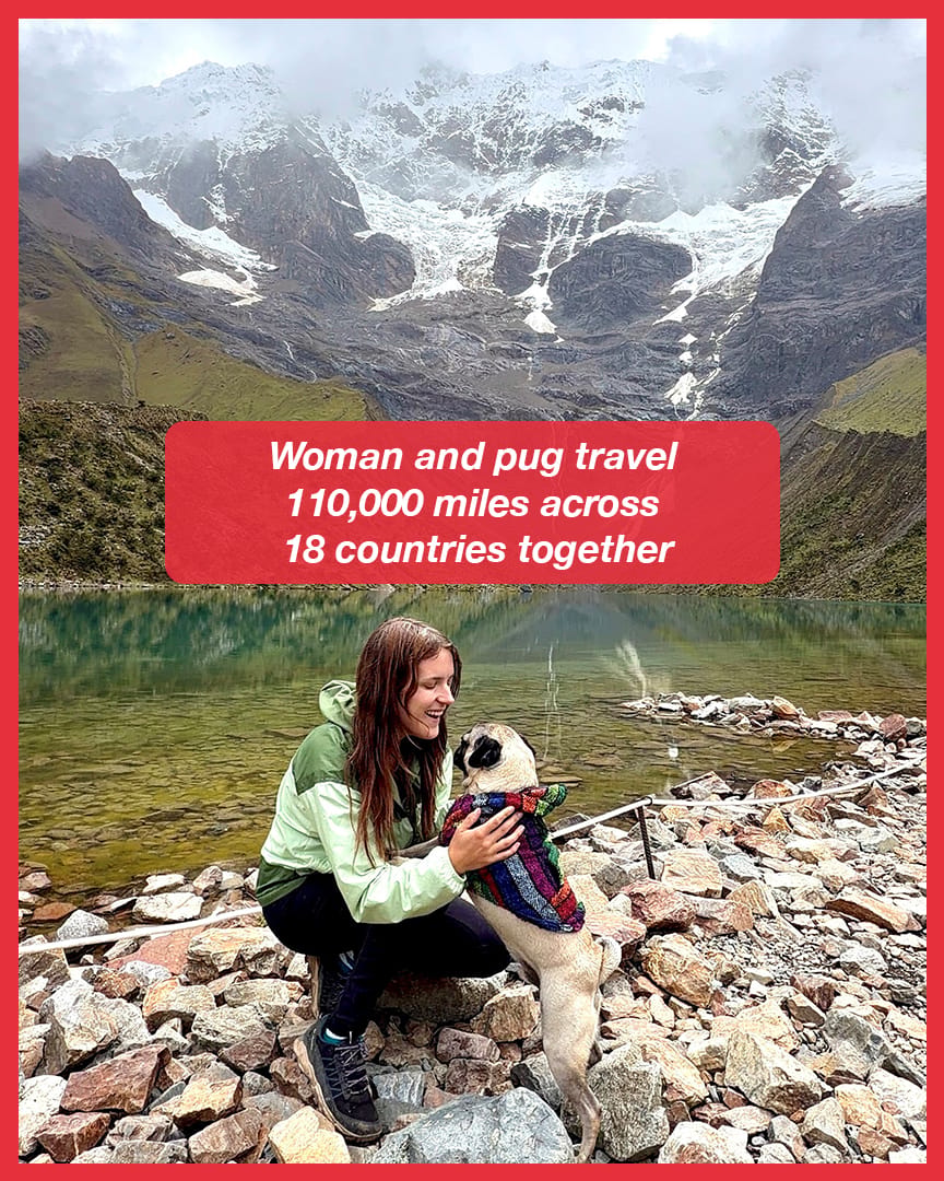 Woman and pug travel 110,000 miles across 18 countries together