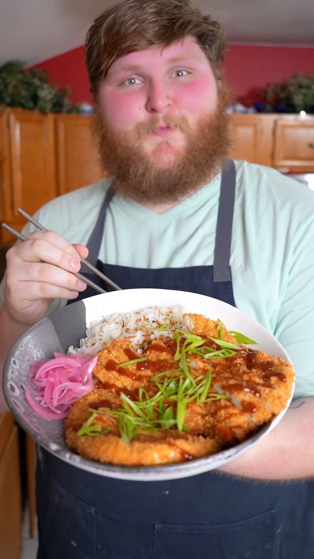 Crispy Japanese chicken katsu with panko breading and tonkatsu sauce