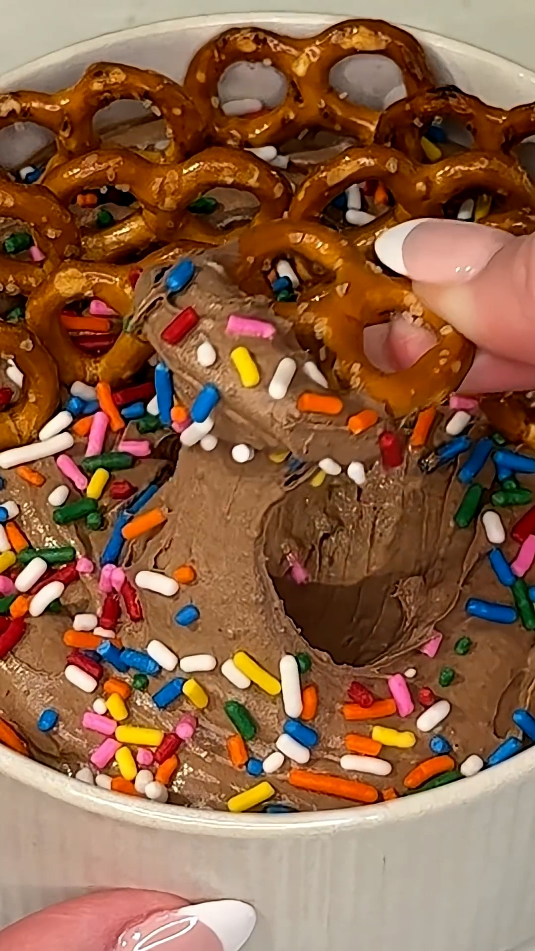 Fudgy cake batter made safe for dipping with pretzels or fruit