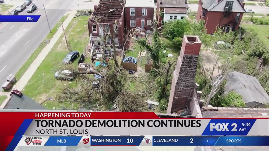 Demolition continues for tornado-damaged buildings in north St. Louis