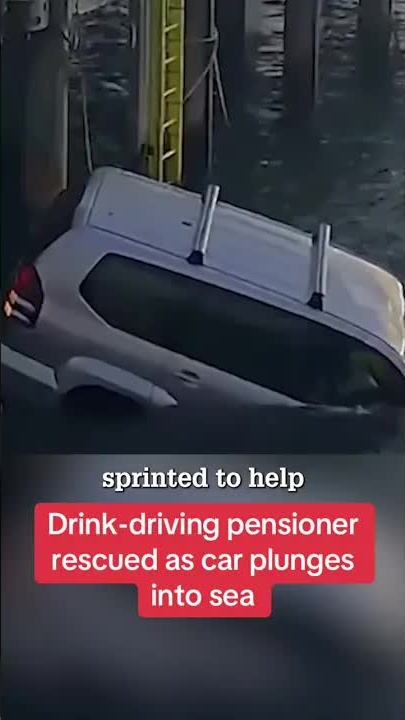 Drink-driving pensioner rescued as car plunges into sea #themirror #news