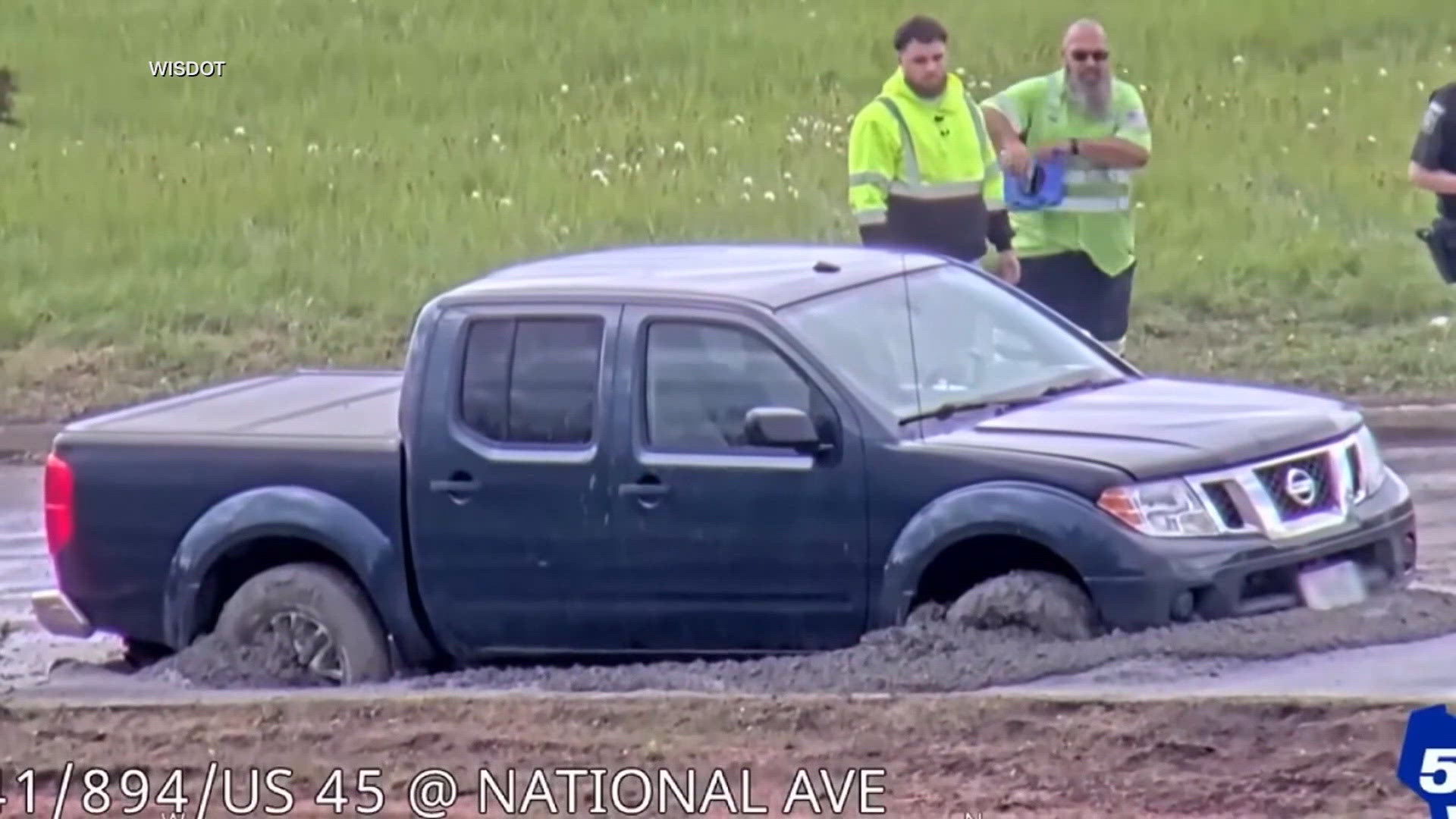 Pickup truck gets stuck in wet concrete, Wisconsin officials say