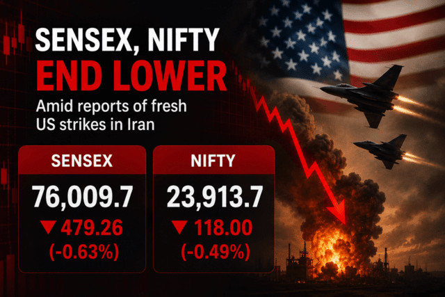Sensex, Nifty end lower amid reports of fresh US strikes in Iran