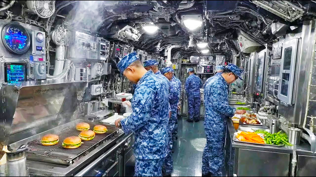 How US submarine cooks handle rush time in a tiny kitchen underwater