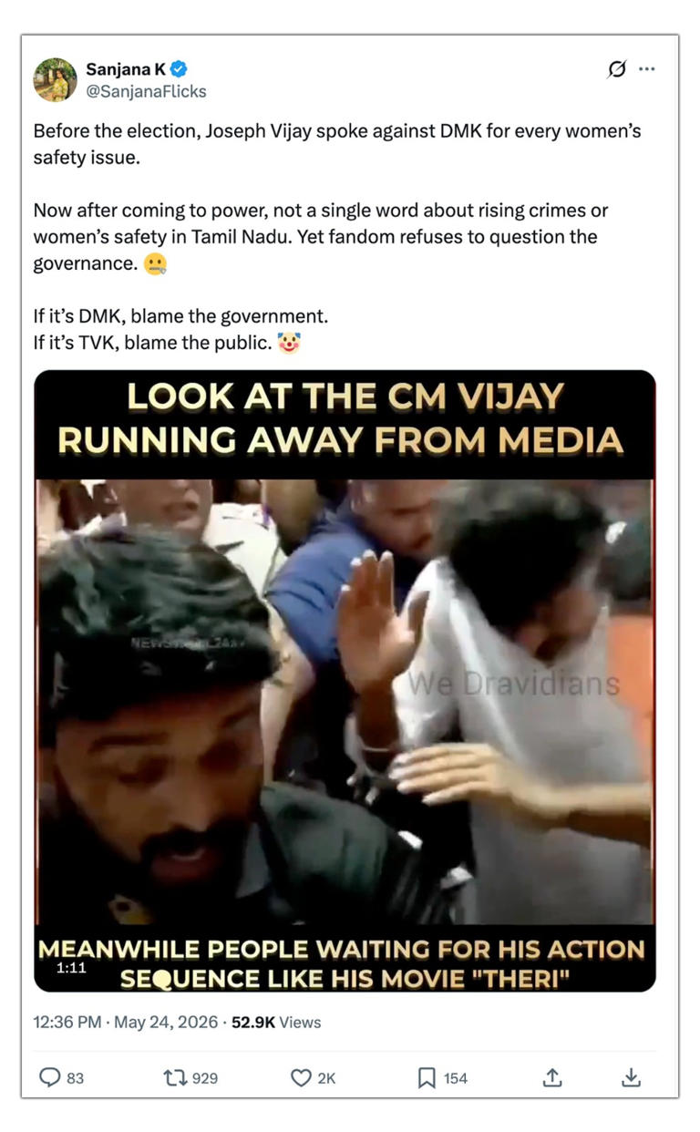 Fact check: Did Vijay avoid questions on women's safety after ...