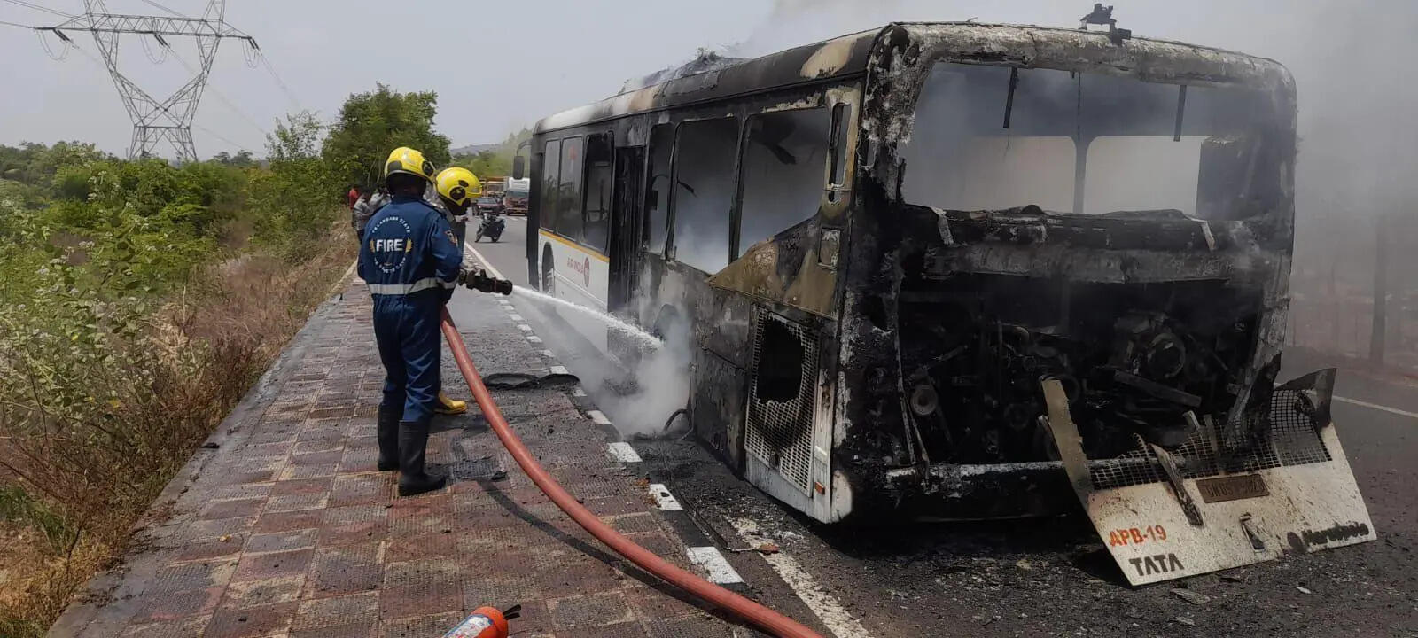 Air India bus goes up in flames on ORR, none injured