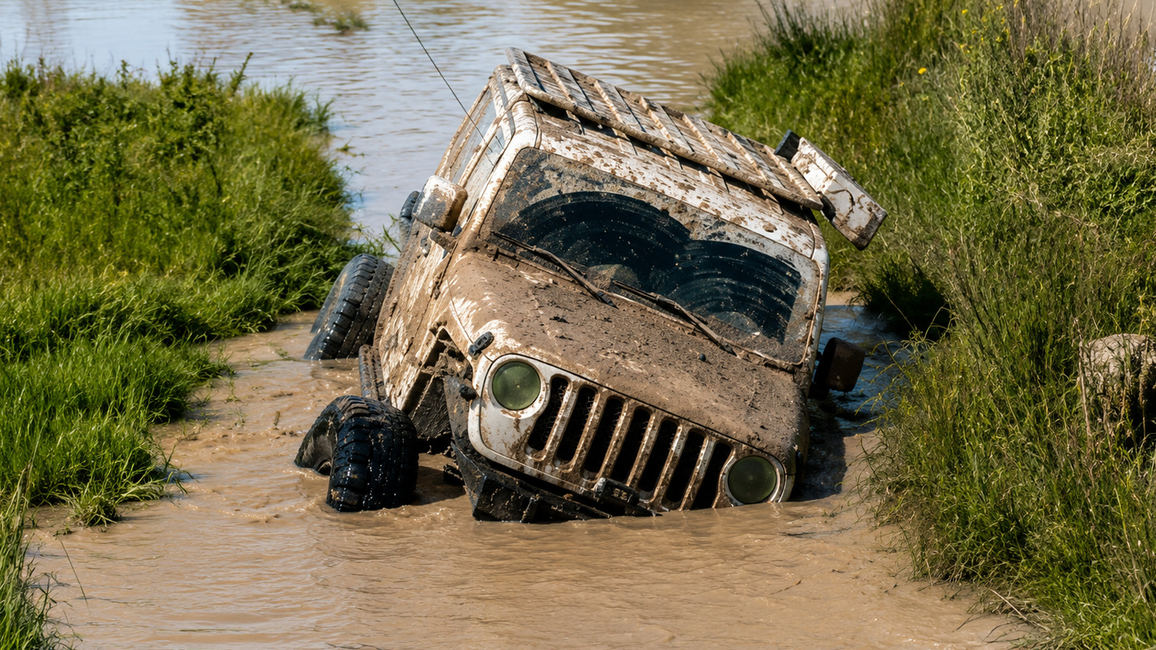 Este Jeep flota a través de un peligroso cruce por un pantano de Florida
