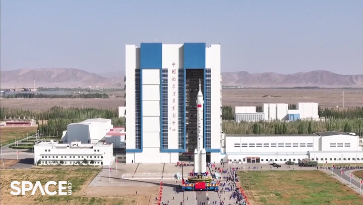 China's Shenzhou 23 crew's rocket rolled out to the launch pad