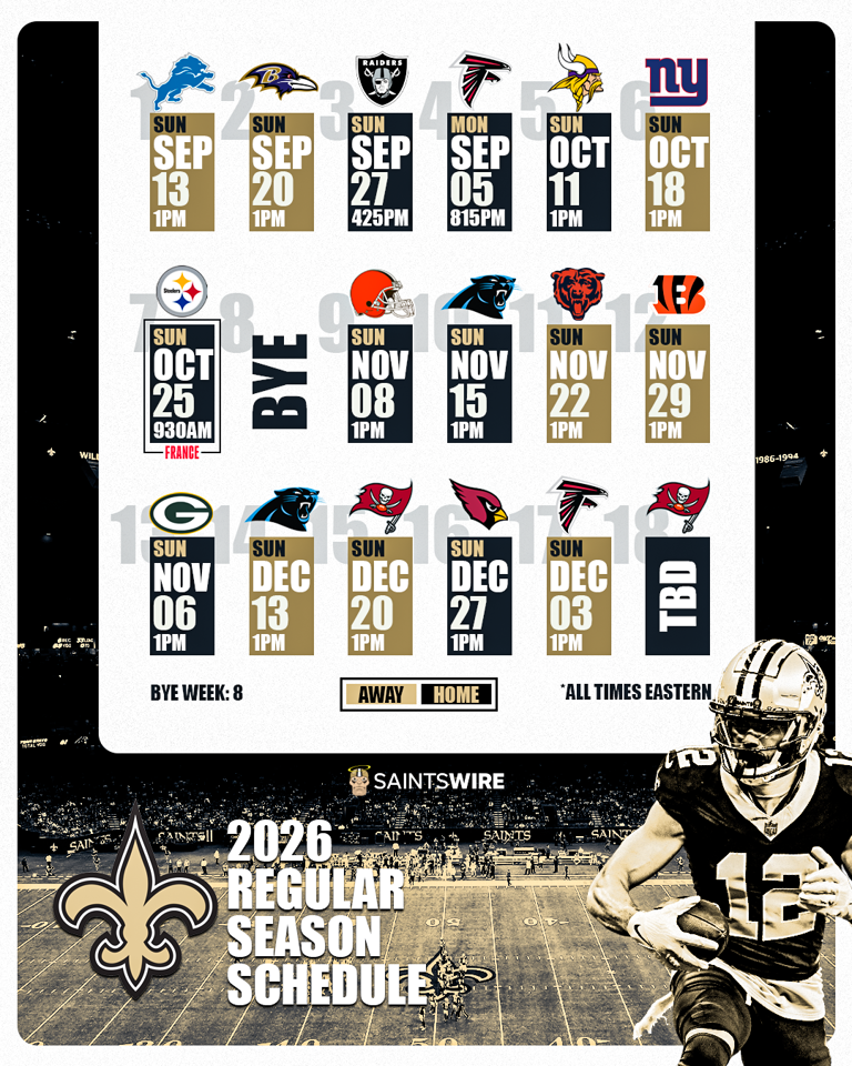 New Orleans Saints 2026 schedule: Downloadable wallpapers