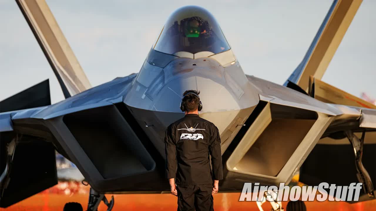Watch the F-22 Raptor unleash 70,000+ pounds of thrust into the sunset sky