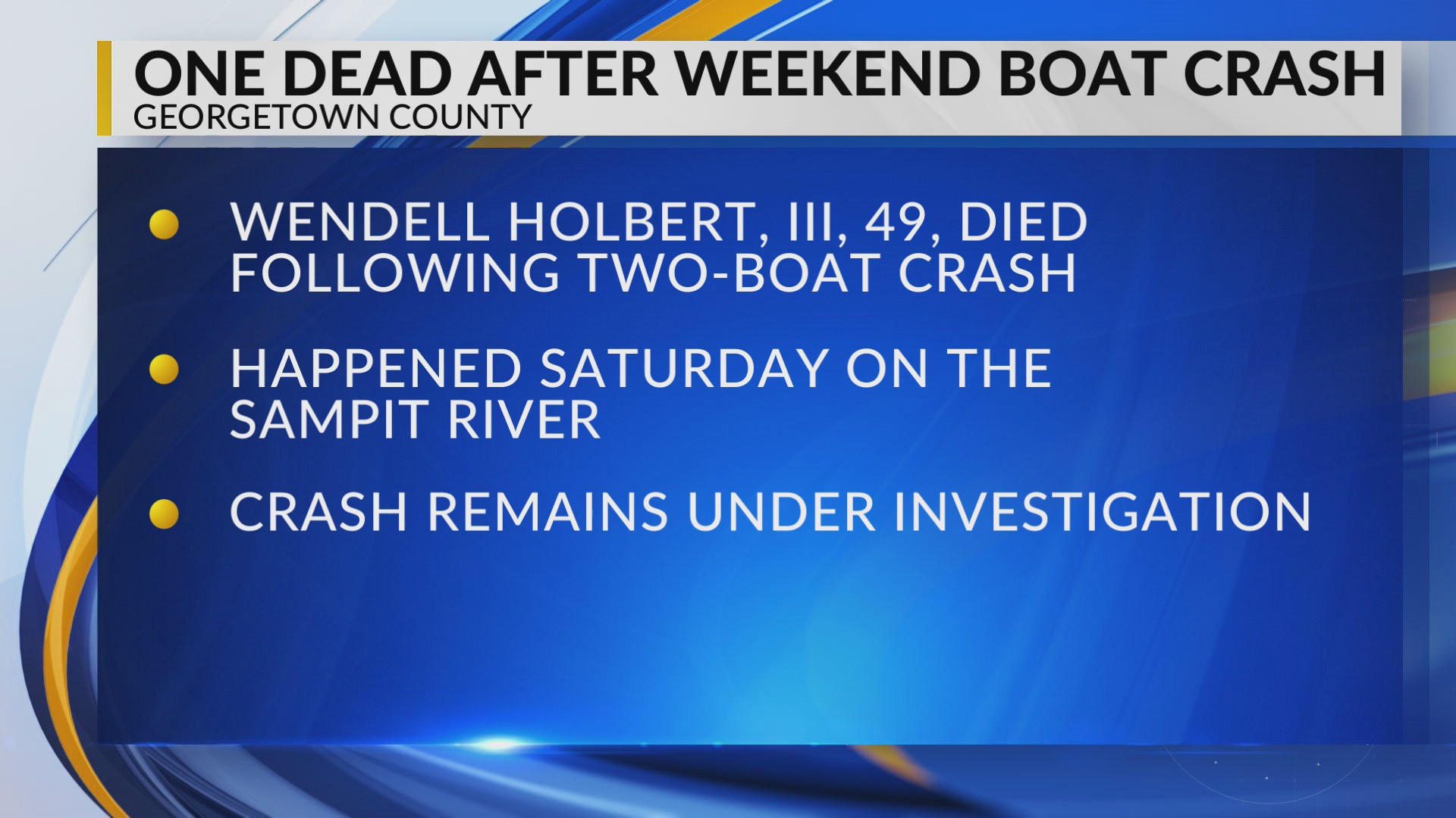 Coroner identifies Conway man killed in Georgetown County boat crash