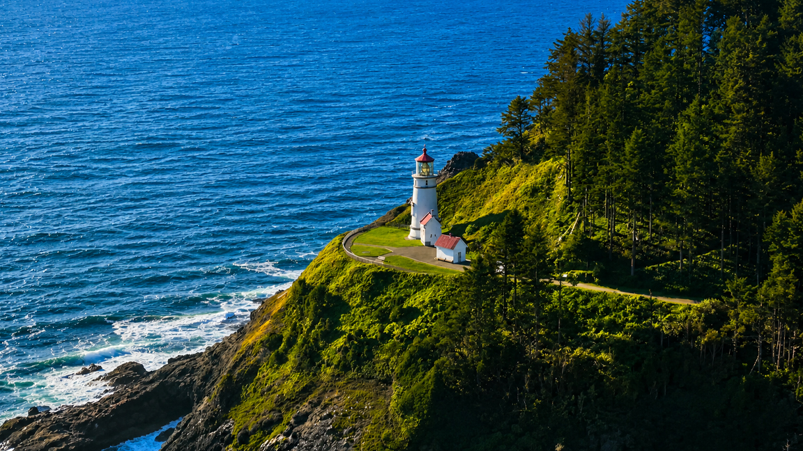 The lighthouse standing alone above one of the most dangerous coasts
