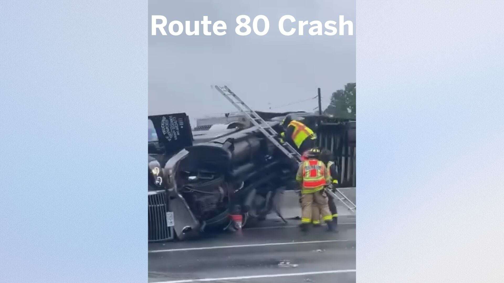 Overturned tractor-trailer crushes car on NJ highway, injuring both drivers