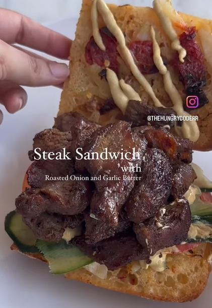 Steak sandwich 🥩🔥 on garlic bread, buttery, juicy, and absolutely ...